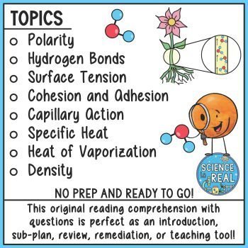 Properties of Water Reading Comprehension Worksheets - Science is Real ...