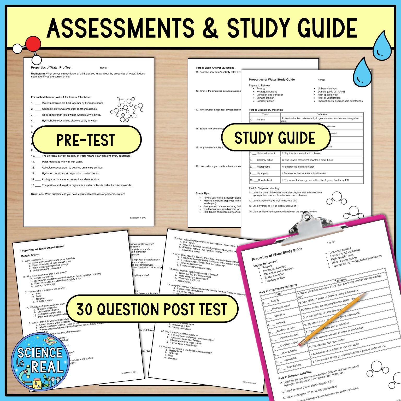Properties of Water Assessments, Question Bank, and Study Guide ...