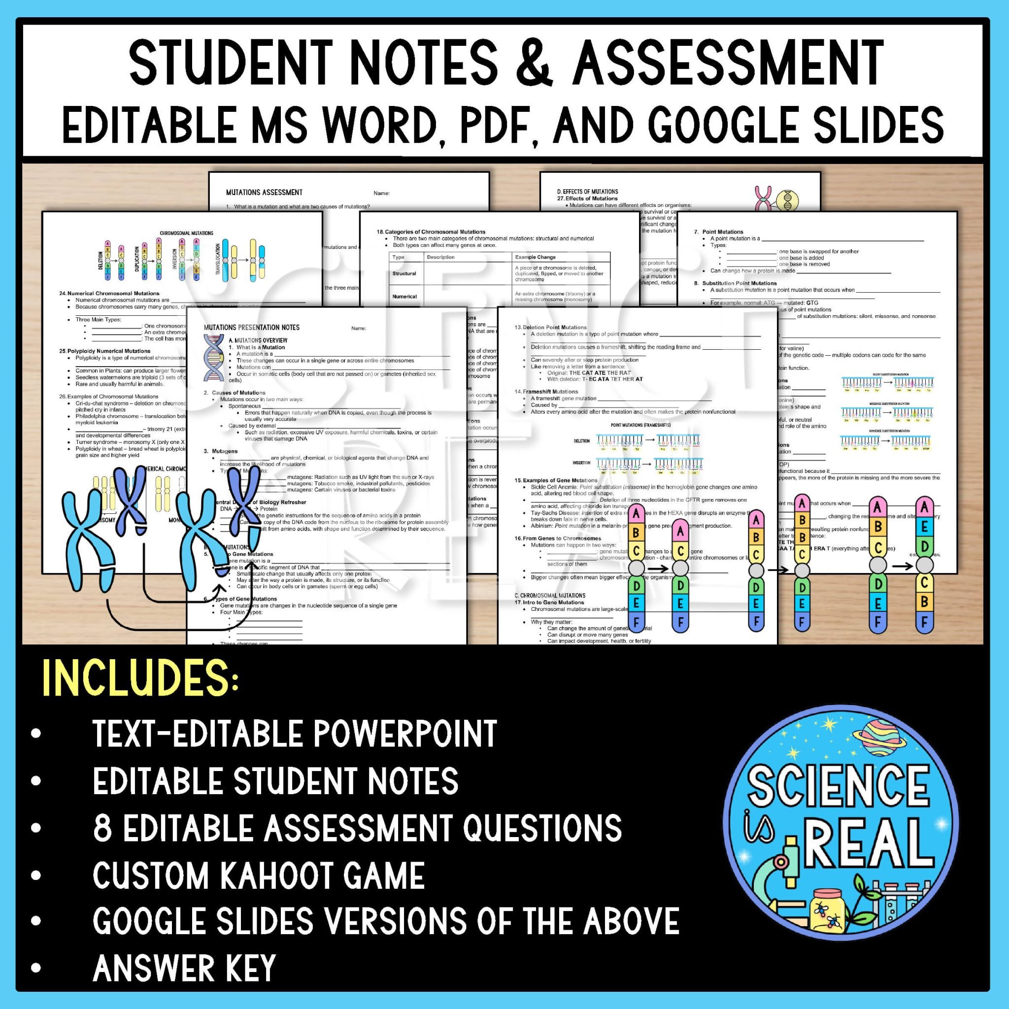 Mutations PowerPoint with Notes and Assessment - Science is Real Education