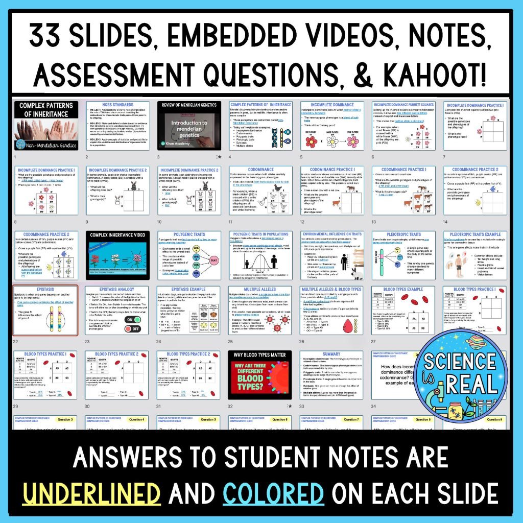 Non-Mendelian Genetics PowerPoint and Slides with Notes and Assessment ...