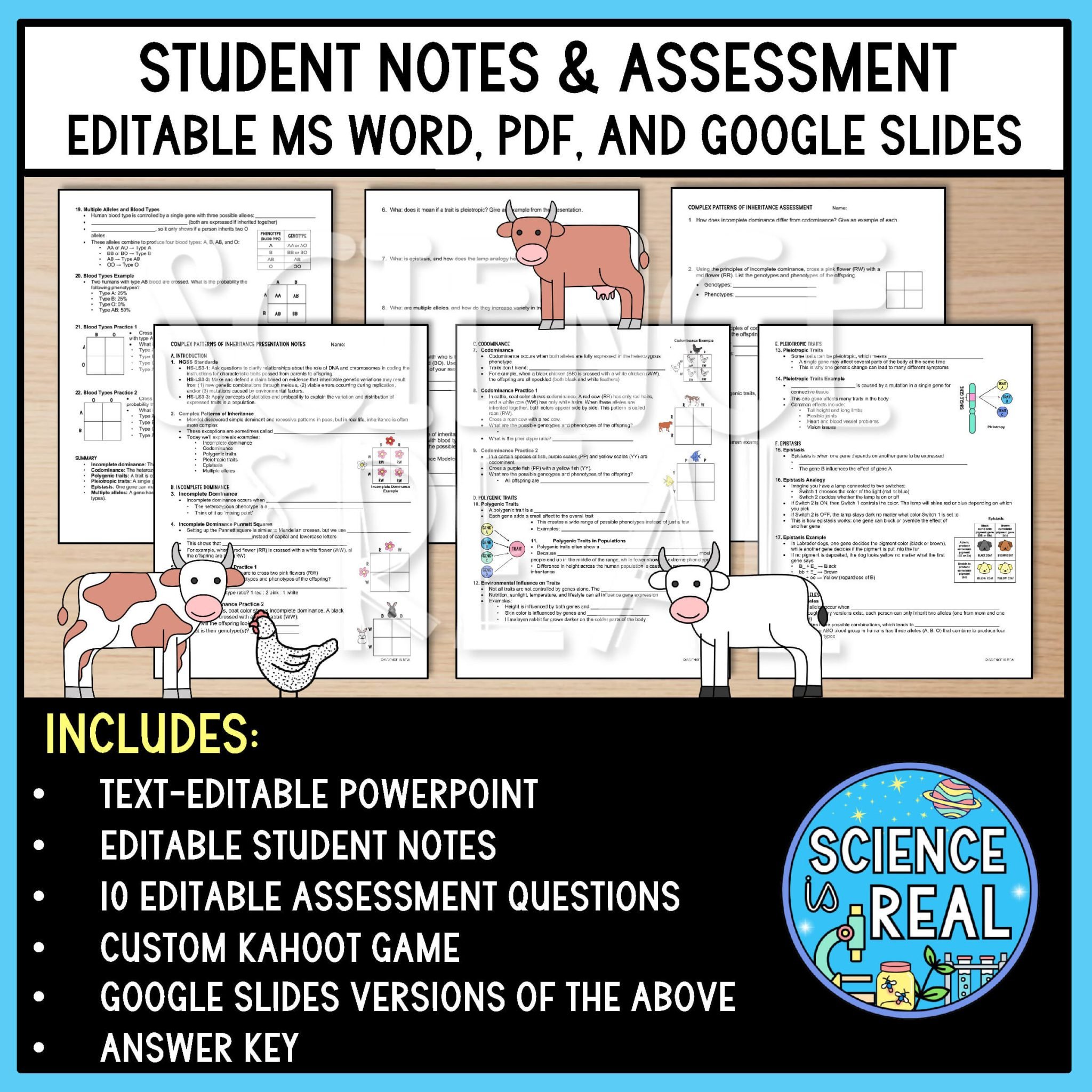 Non-Mendelian Genetics PowerPoint and Slides with Notes and Assessment ...